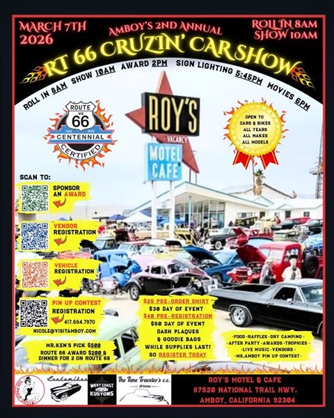 Amboy's Rte. 66 Cruisin' Car Show | 2026 | Amboy, CA