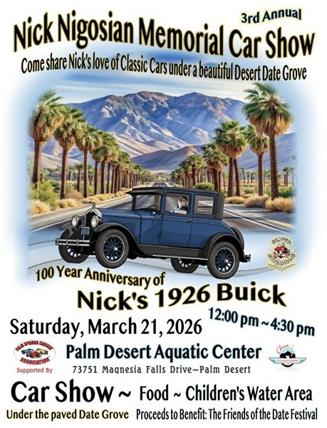Nick Nigosian Memorial Car Show Weekend | 2026 | Palm Desert, CA